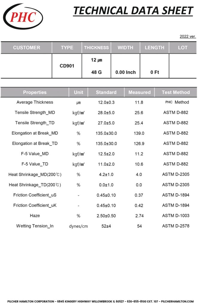 Polyester Film Datasheets USA – PET Film Specifications