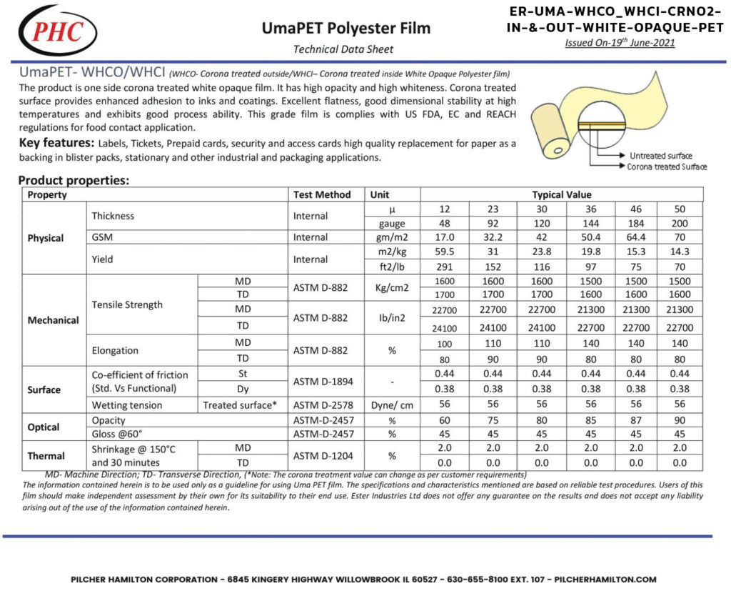 Polyester Film Technical Datasheets USA – PHC Resources